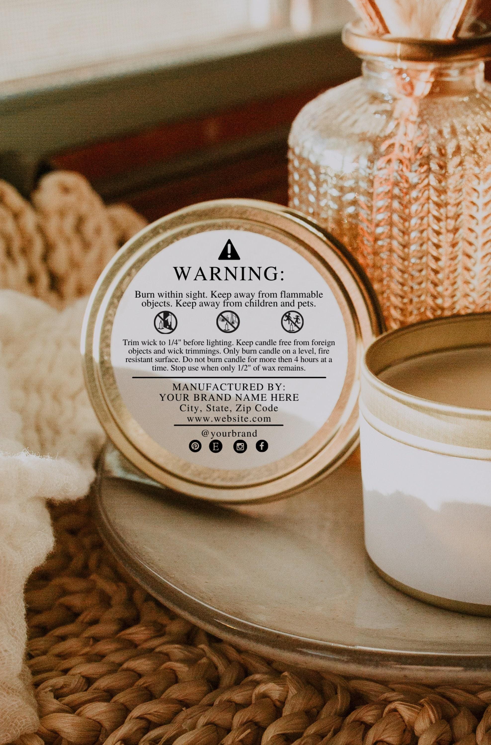 Candle Warning Label Template Instant Download Editable Label Template ...