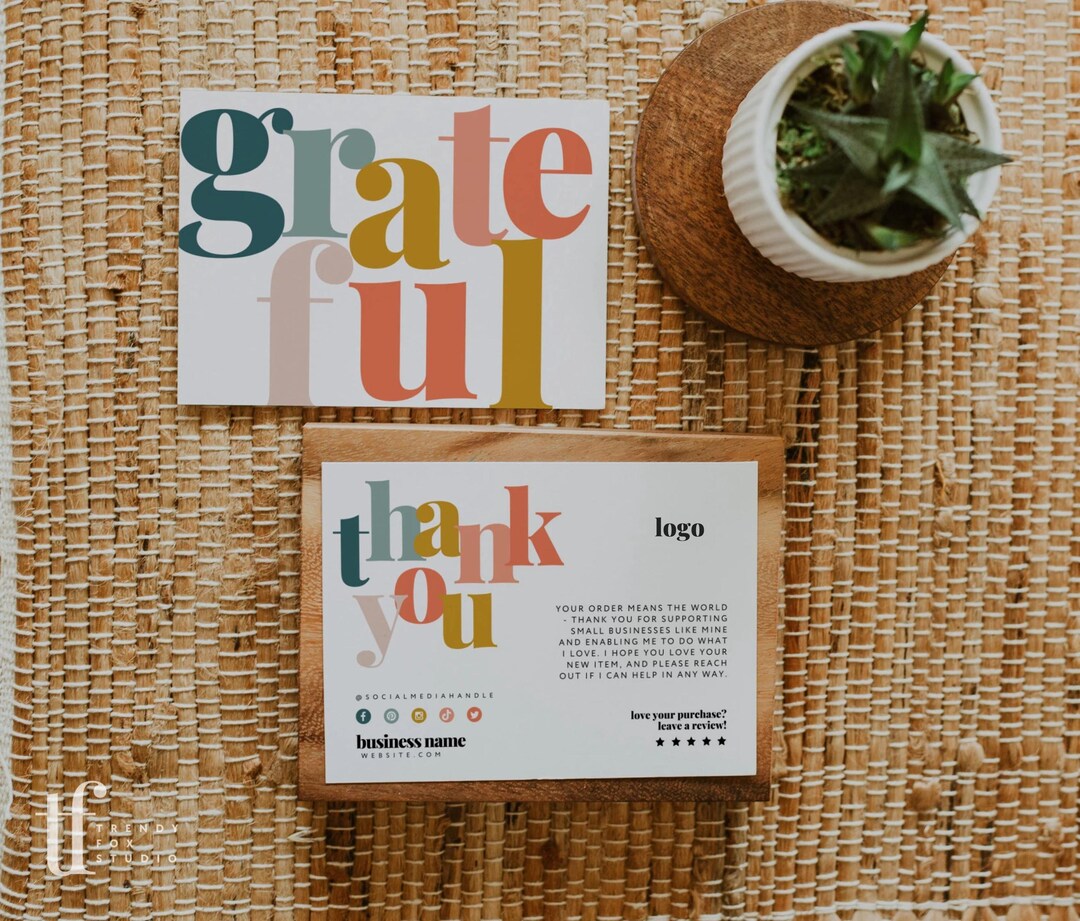 Boho Rainbow Thank You Card Canva Template, Editable Boho Business ...
