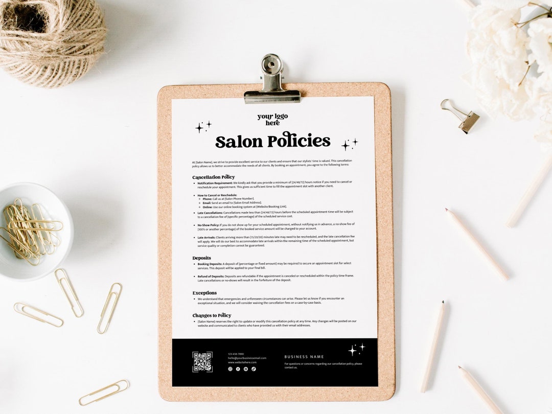 Editable Salon Policies Form Canva Template, Printable Nail Hair Beauty ...
