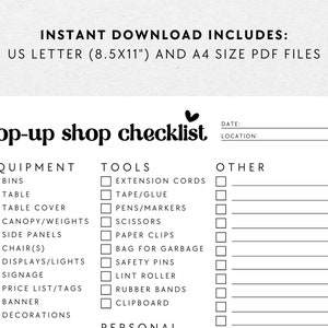 Pop-up Shop Checklist, Vendor Event Planner, Craft Show Checklist, Checklist for Vendor Booth ...