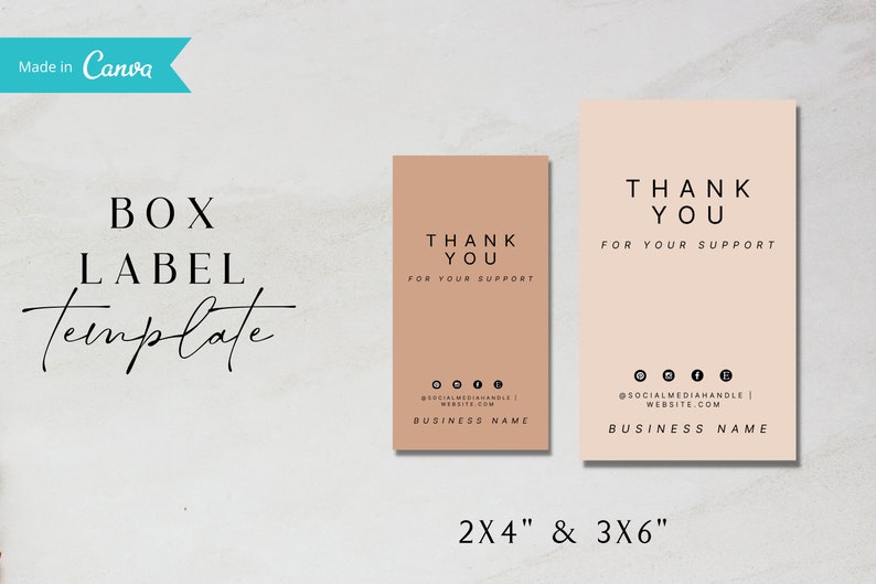 Box Label & Matching Thank You Card Template Bundle DIY - Etsy