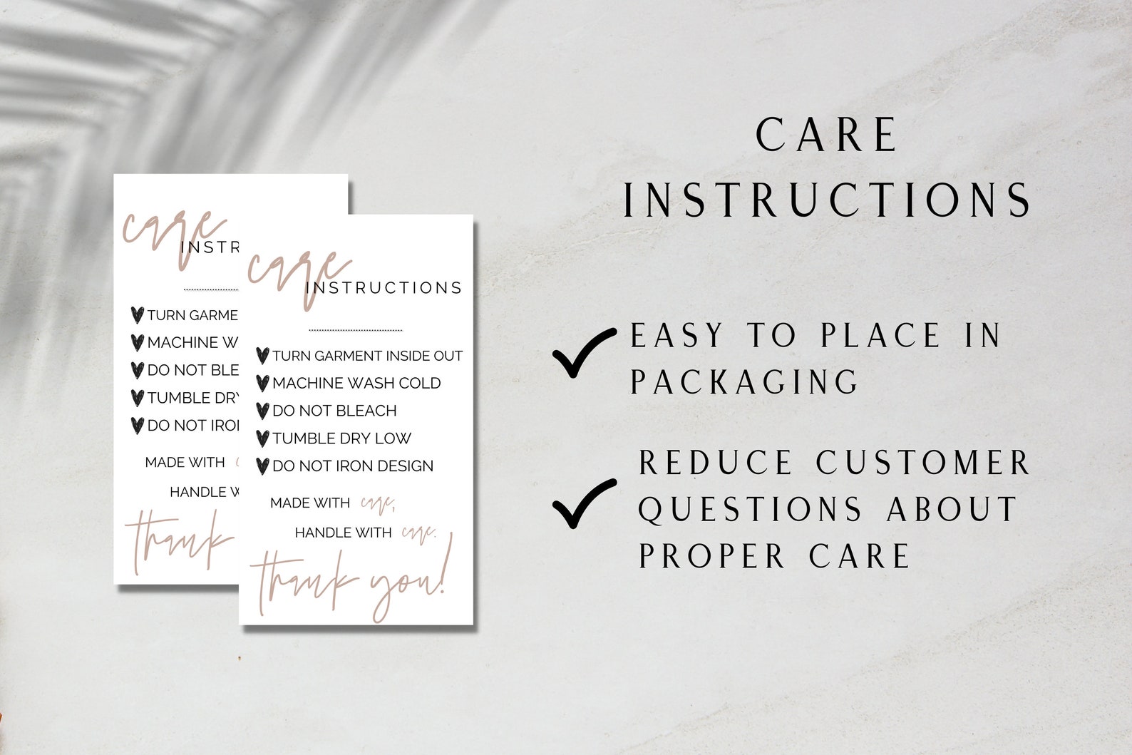 Printable Garment Care Card INSTANT DOWNLOAD Simple Care - Etsy