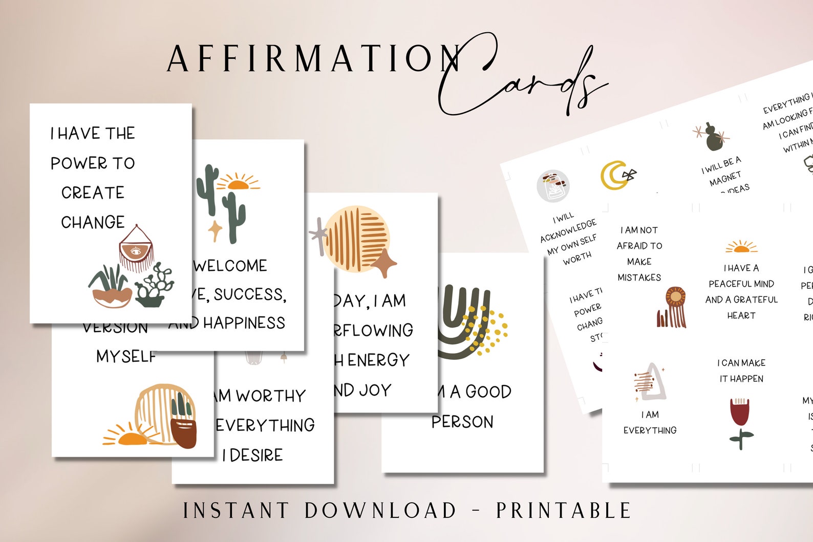Printable Boho Affirmation Cards Affirmation Deck | Etsy
