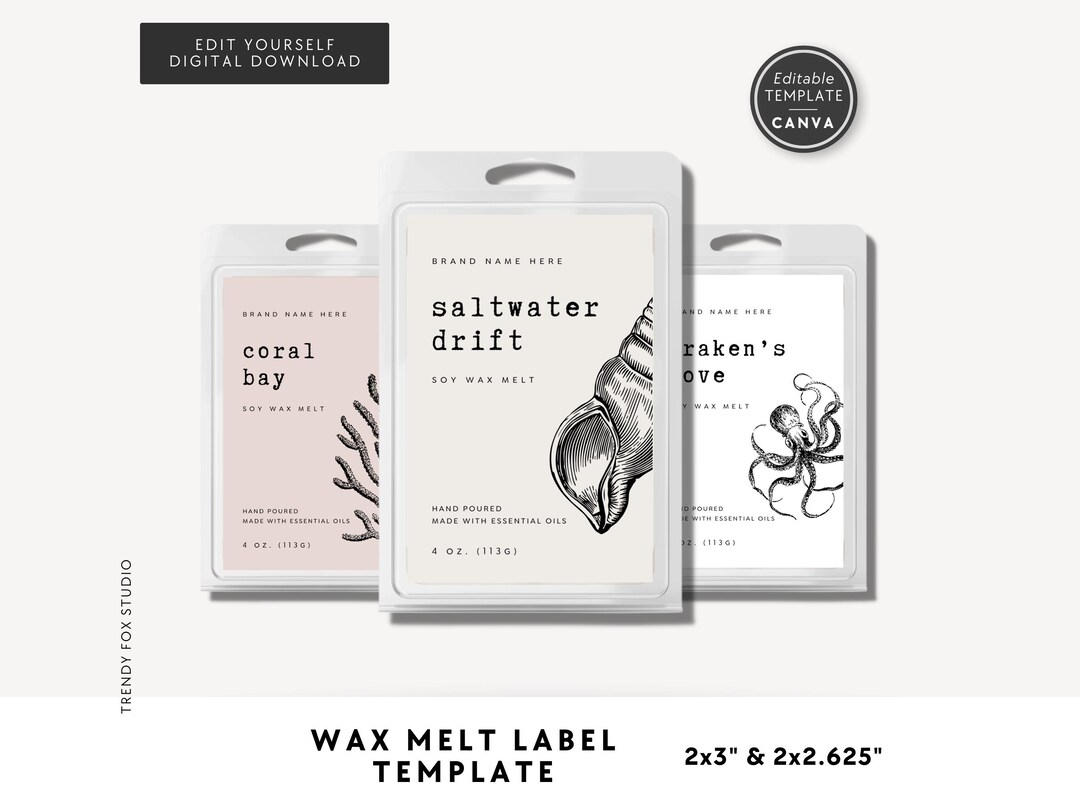 Simple Coastal Wax Melt Label Canva Template – Editable Sea Life Ocean ...