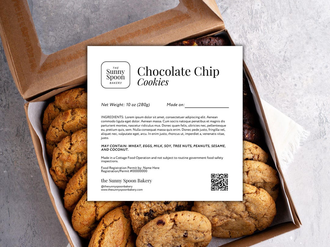 Editable Bakery Cottage Food Law Label Canva Template With QR Code ...