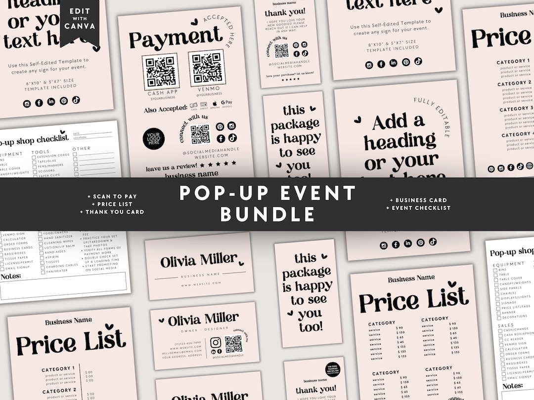 Pop-up Shop Bundle Canva Template, Vendor Event Branding Kit, Craft Fair Signage Popup Checklist ...