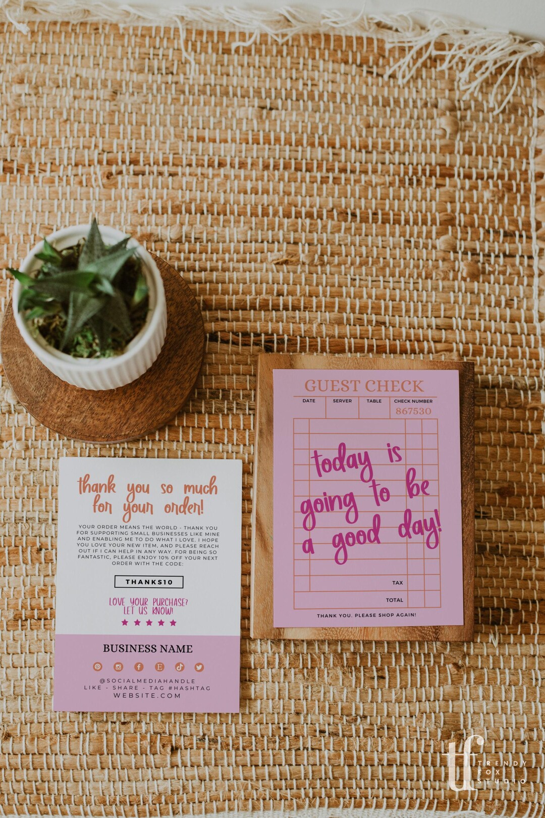 Trendy Guest Check Business Thank You Card Canva Template, Editable ...