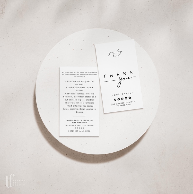 Wax Melt Care Card Canva Template, Editable Candle Business Card Thank ...