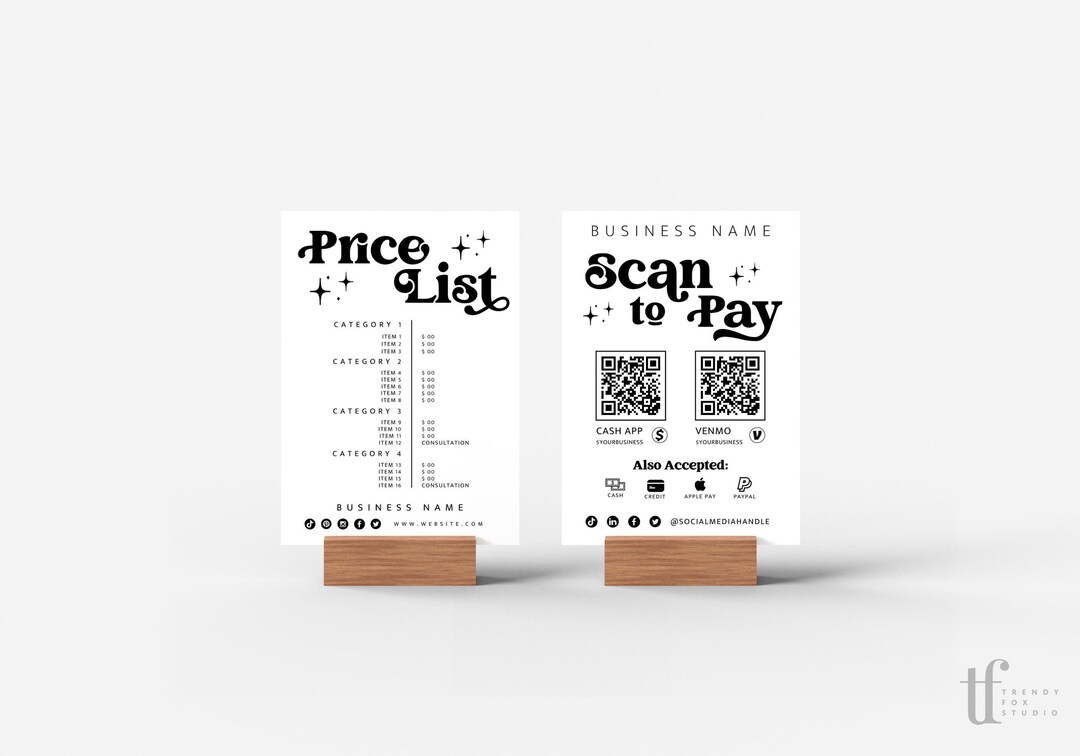 Retro Scan to Pay Sign & Price List Template, QR Code Sign, Printable ...