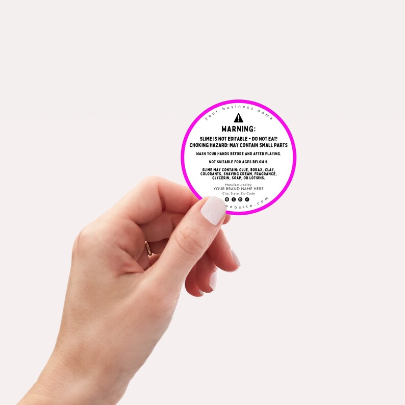 Round Slime Warning Label Template Editable Slime | Etsy Canada