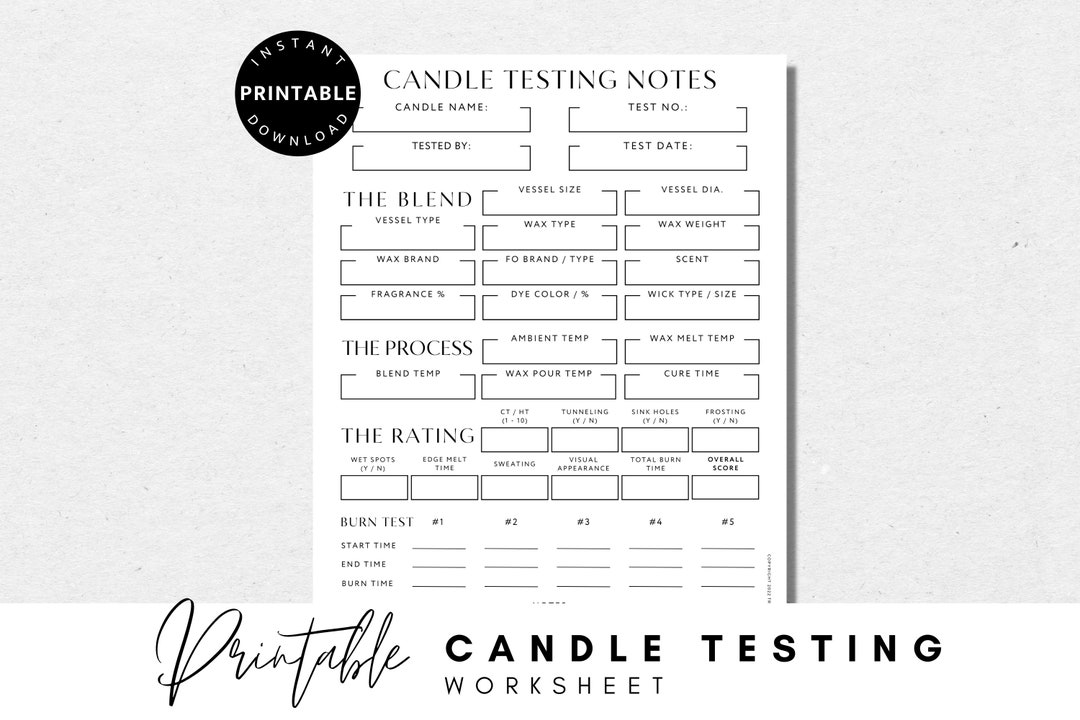 Candle Testing Sheet, Printable Candle Burn Test Sheet, Candle Test ...
