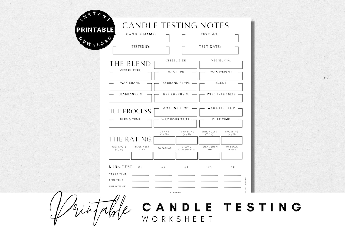 Candle Testing Sheet, Printable Candle Burn Test Sheet, Candle Test ...