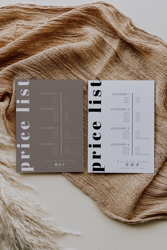 DIY Printable Price List Template Editable Price Sheet Pricing | Etsy