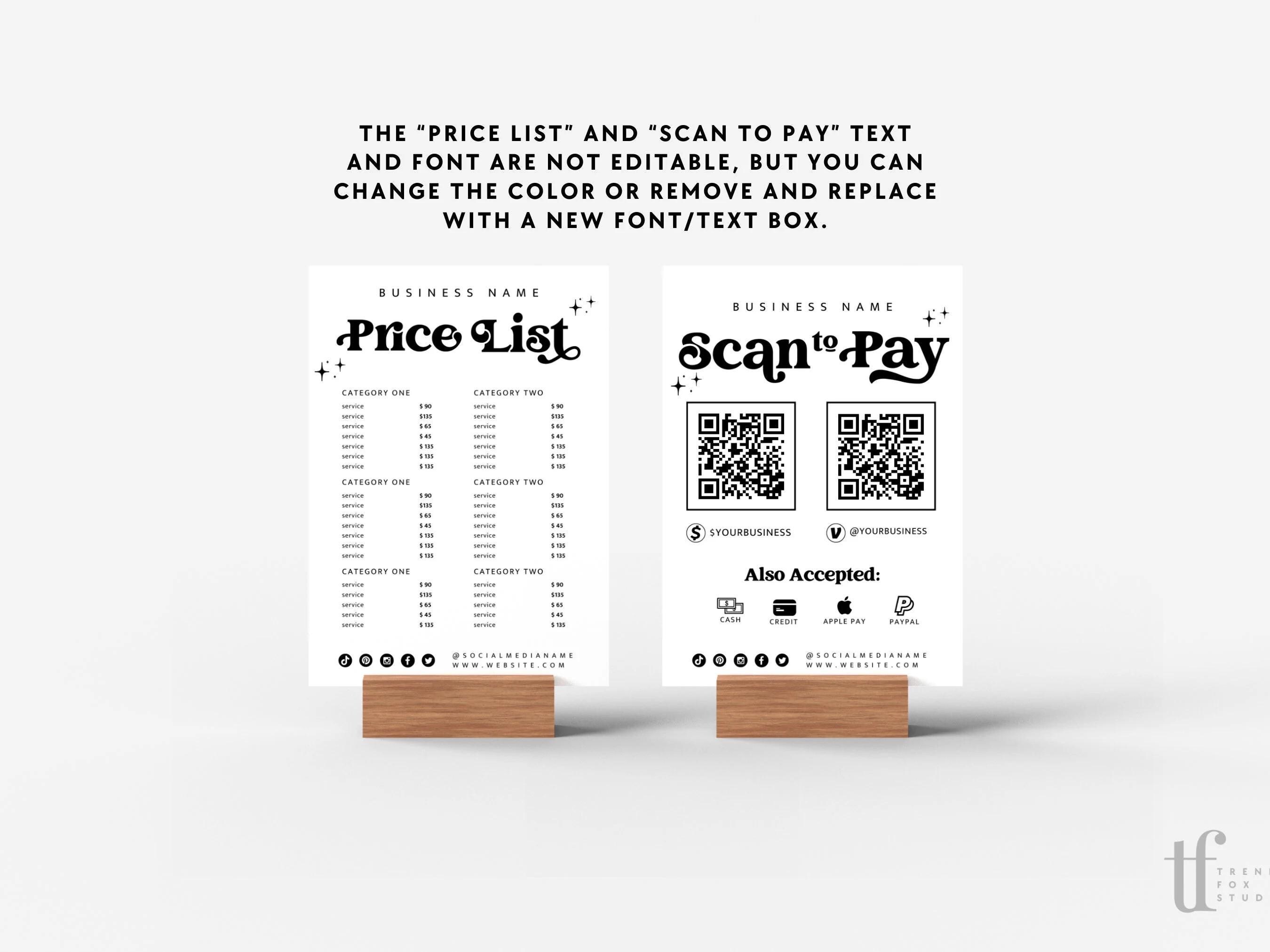 Retro Scan to Pay Sign & Price List Template, QR Code Sign, Printable ...
