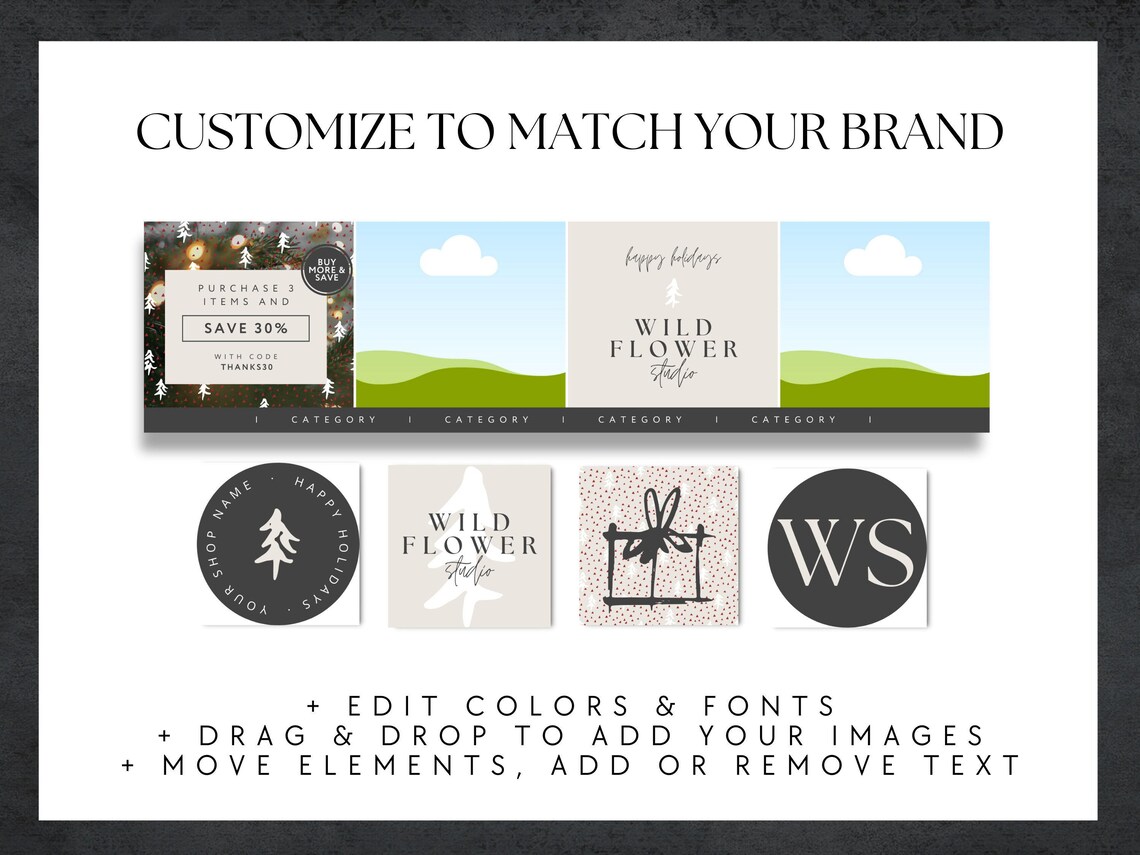 Neutral Christmas Etsy Shop Branding Kit, Holiday Etsy Banner Template ...