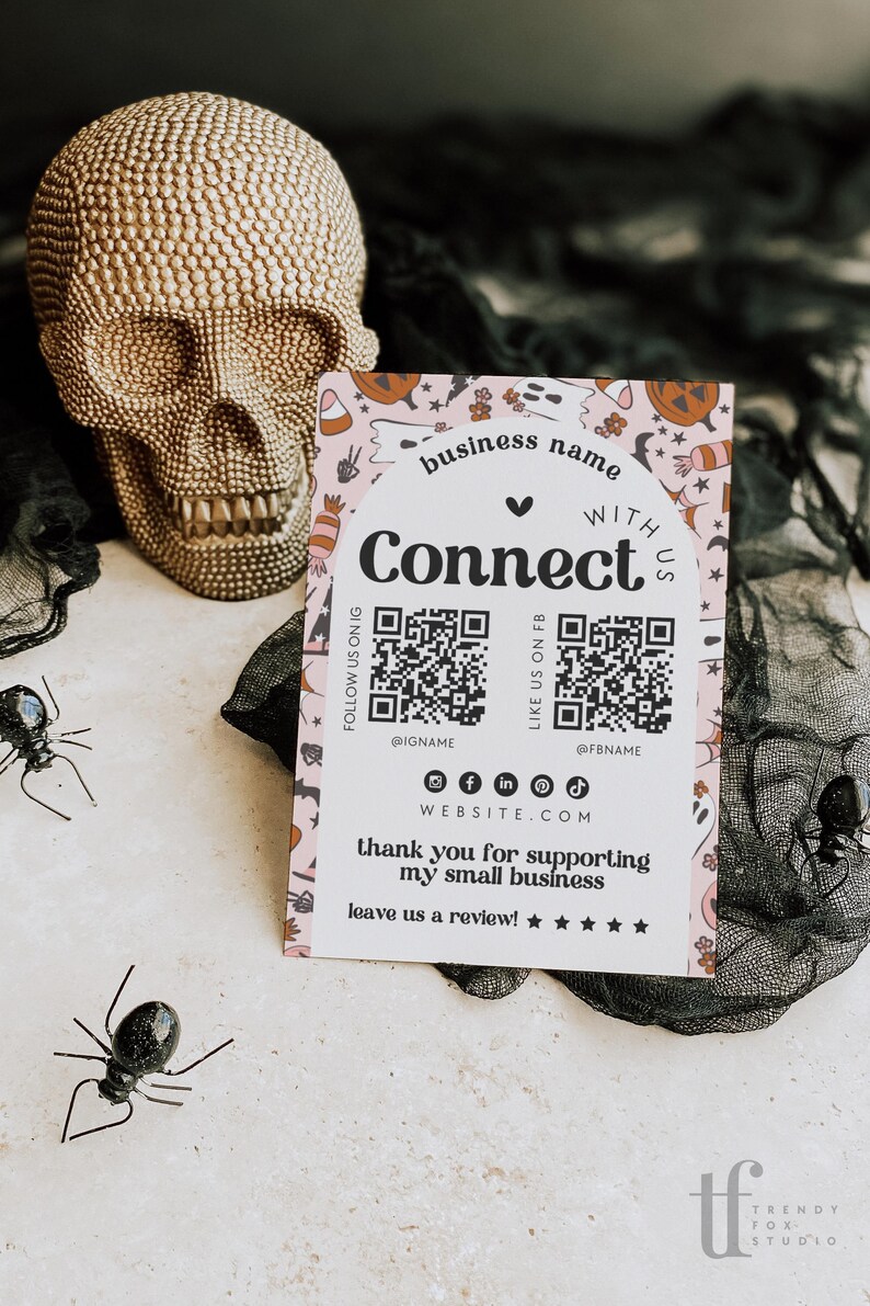 Pastel Halloween QR Code Social Media Sign Canva Template, Follow Us on ...