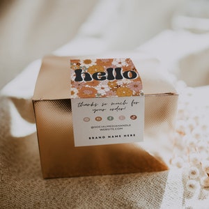 Retro Box Label Template, Editable Packaging Label, Groovy Boho Box ...