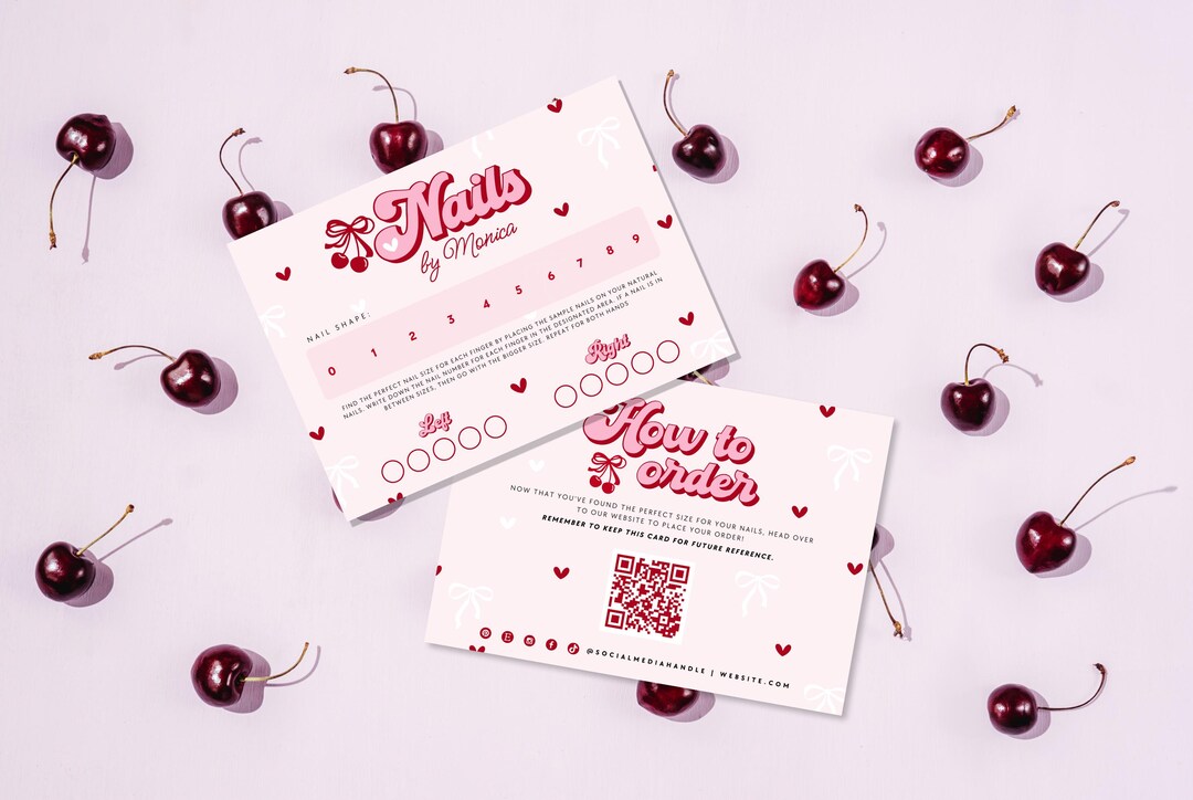 Coquette Press on Nails Sizing Kit Canva Template, Editable Artificial ...