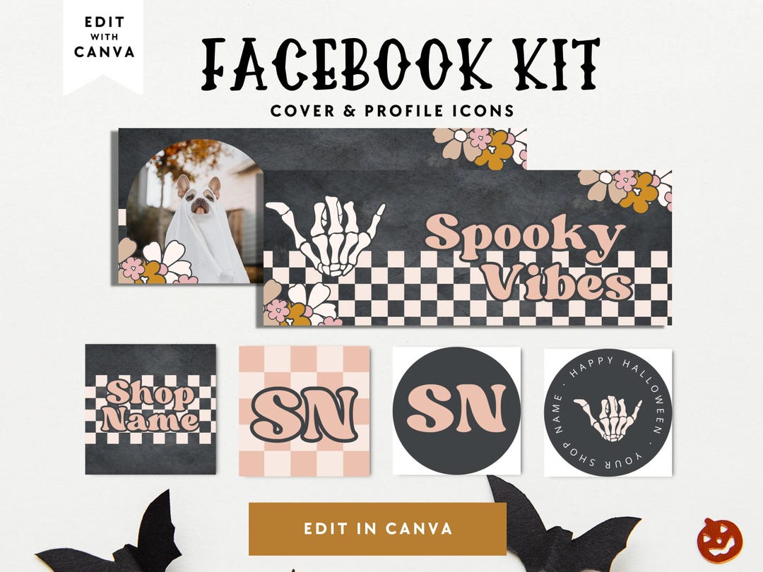 Retro Halloween Facebook Cover Canva Template, Groovy Spooky - Etsy