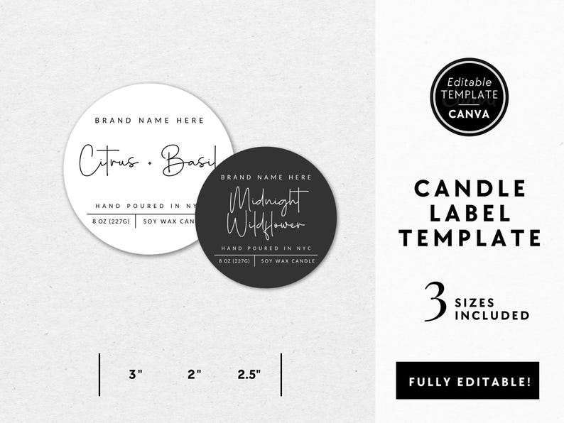 Round Candle Label Template, DIY Minimal Candle Label, Customizable ...