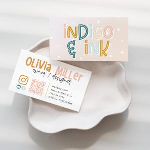 Cute Business Card Template QR Code, Instant Download, Colorful Rainbow ...