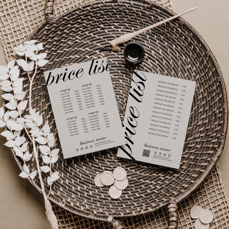 Aesthetic Price List Canva Template, Luxe Salon Price Menu (digital ...