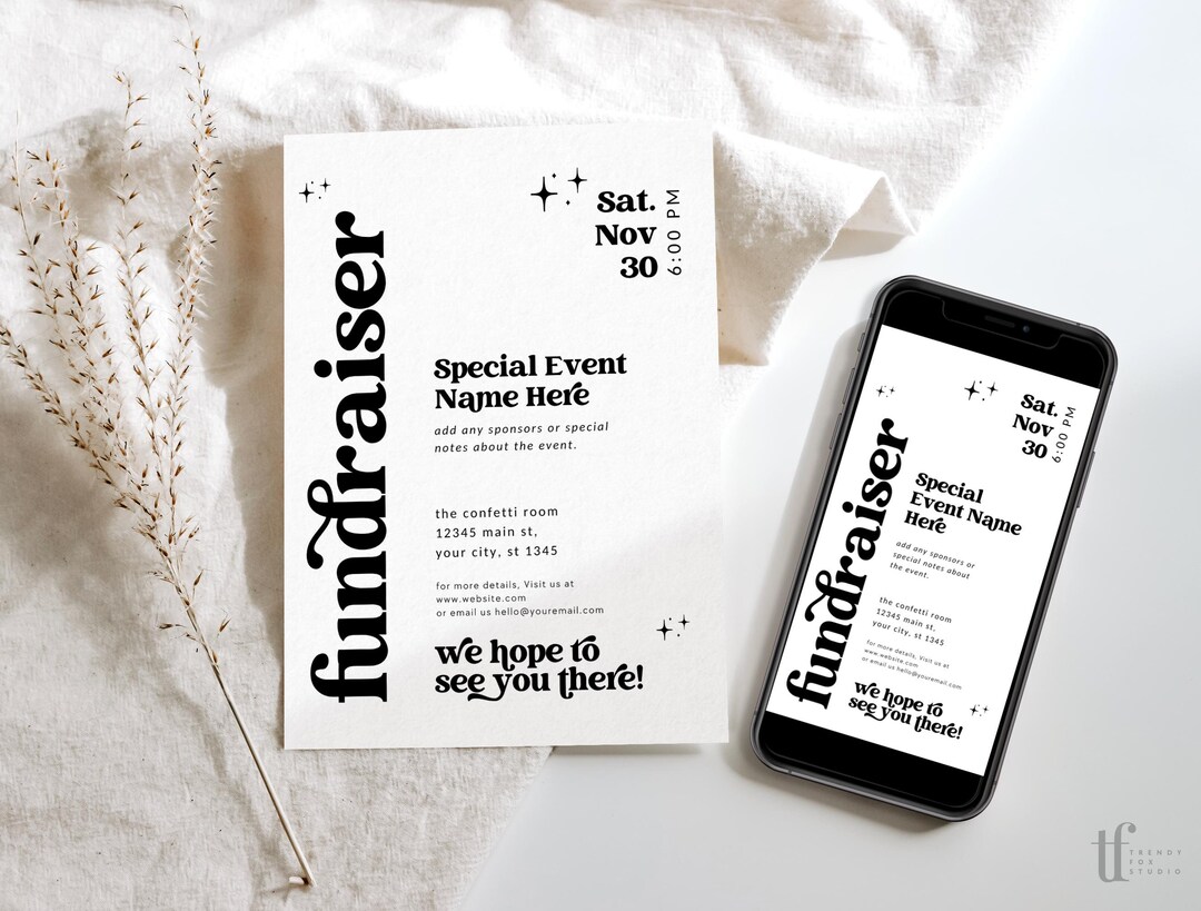 Retro Fundraiser Invitation Canva Template, Special Event Invitation ...