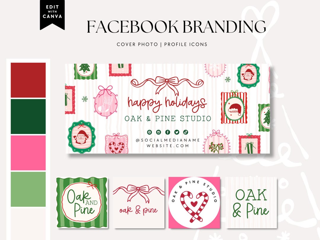 Coquette Christmas Frames Facebook Cover Canva Template, Holiday ...