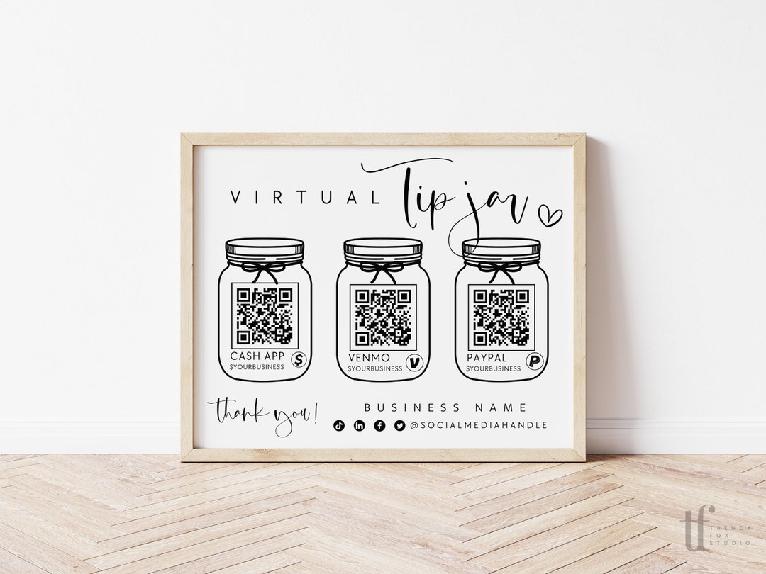 Printable Virtual Tip Jar, Venmo Cashapp Payment Sign, QR Code Sign ...