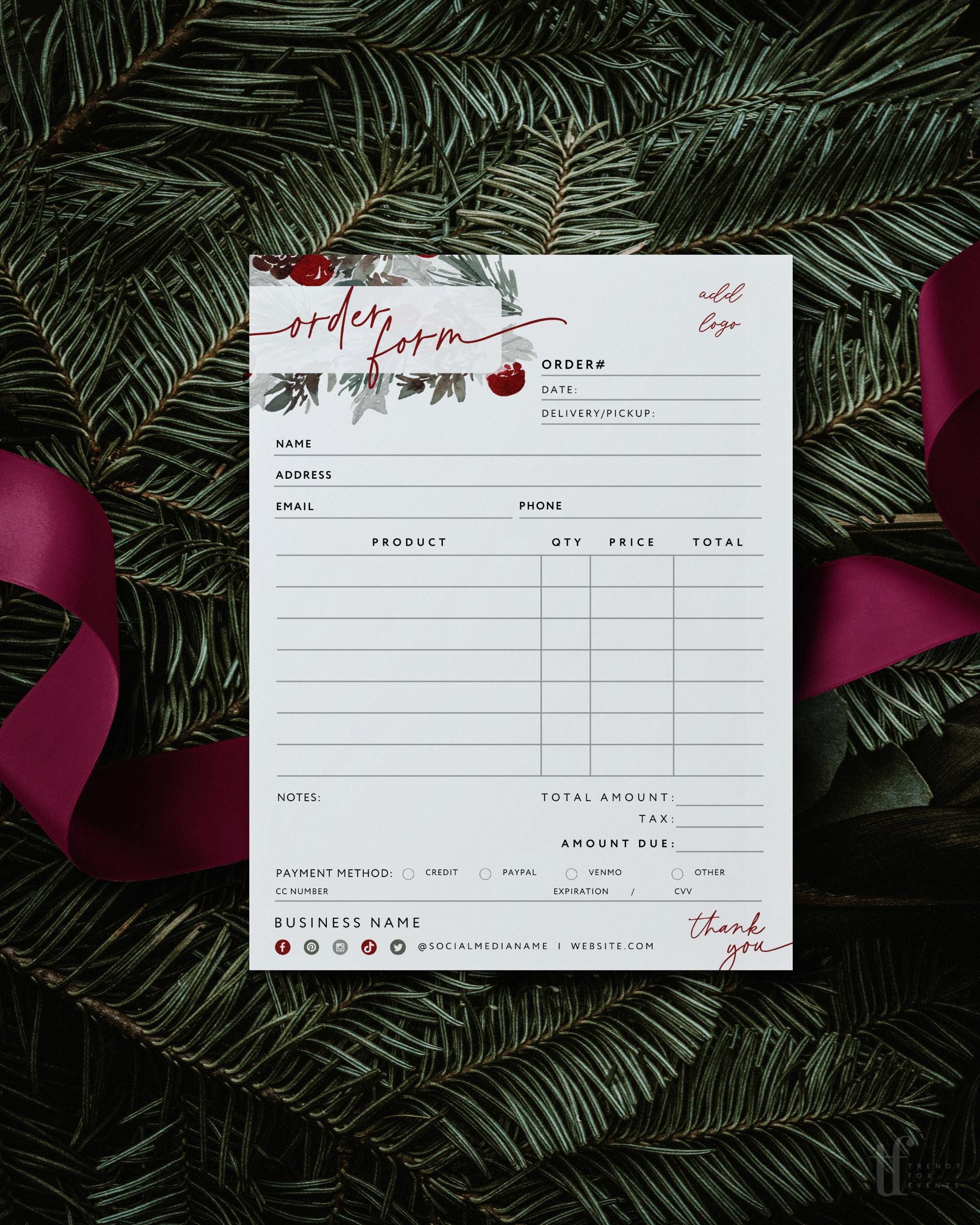 Editable Holiday Order Form Canva Template, Rustic Small Business Forms ...