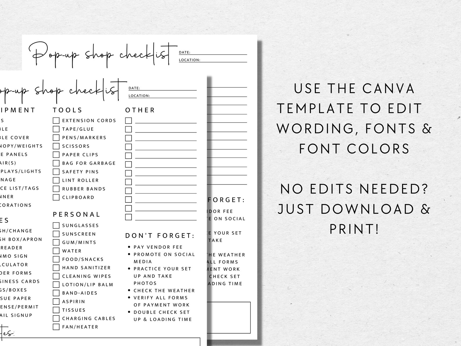 Pop-up Shop Checklist Vendor Event Planner Craft Show - Etsy