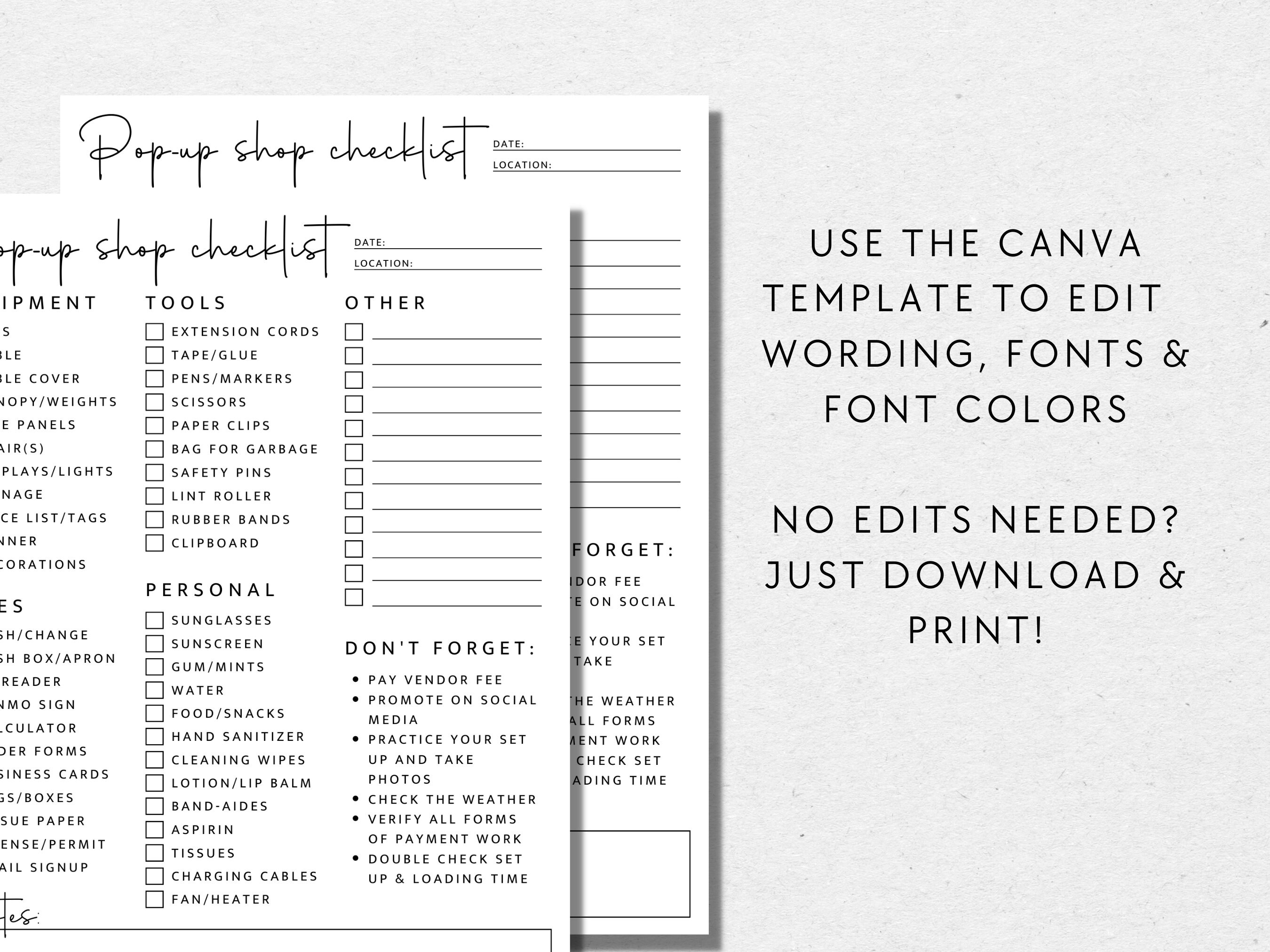 Pop-up Shop Checklist Vendor Event Planner Craft Show - Etsy