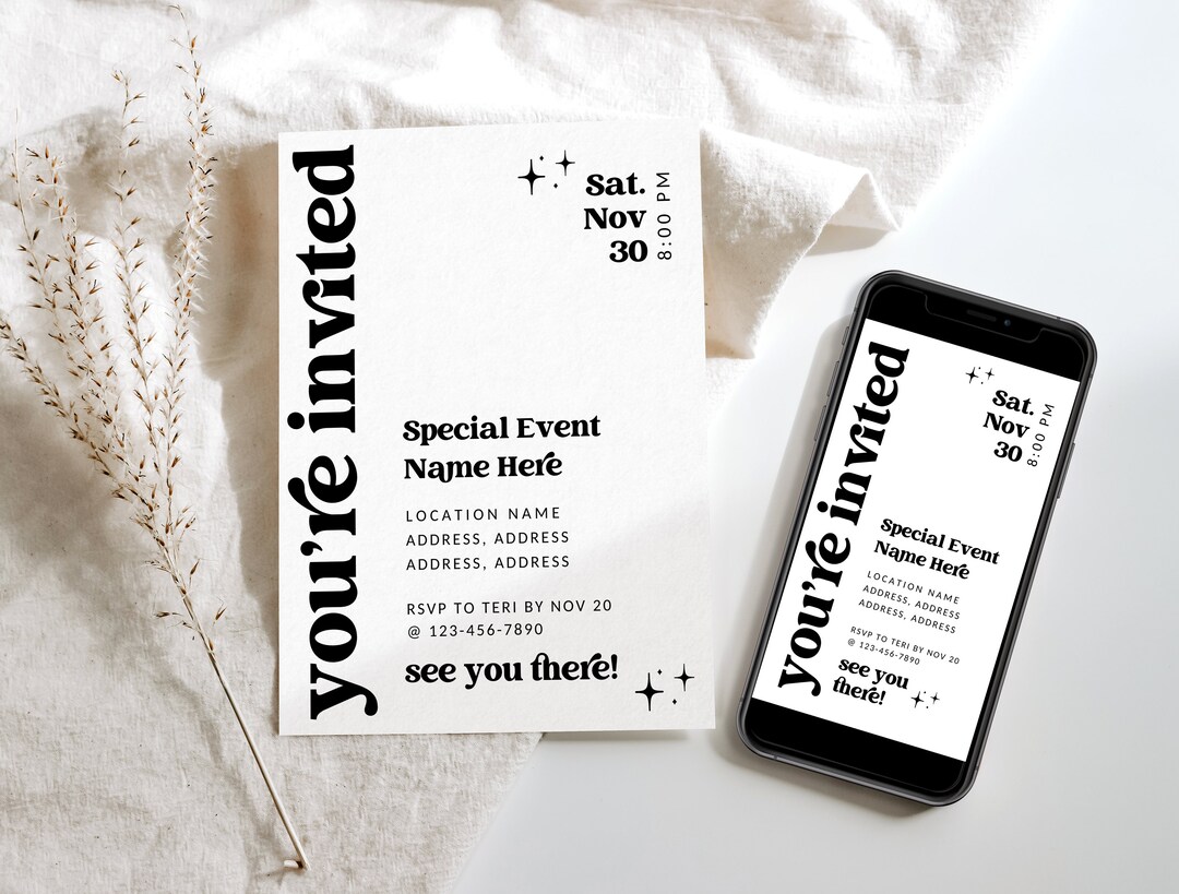 Retro Business Invitation Template, Special Event Invitation, Digital ...