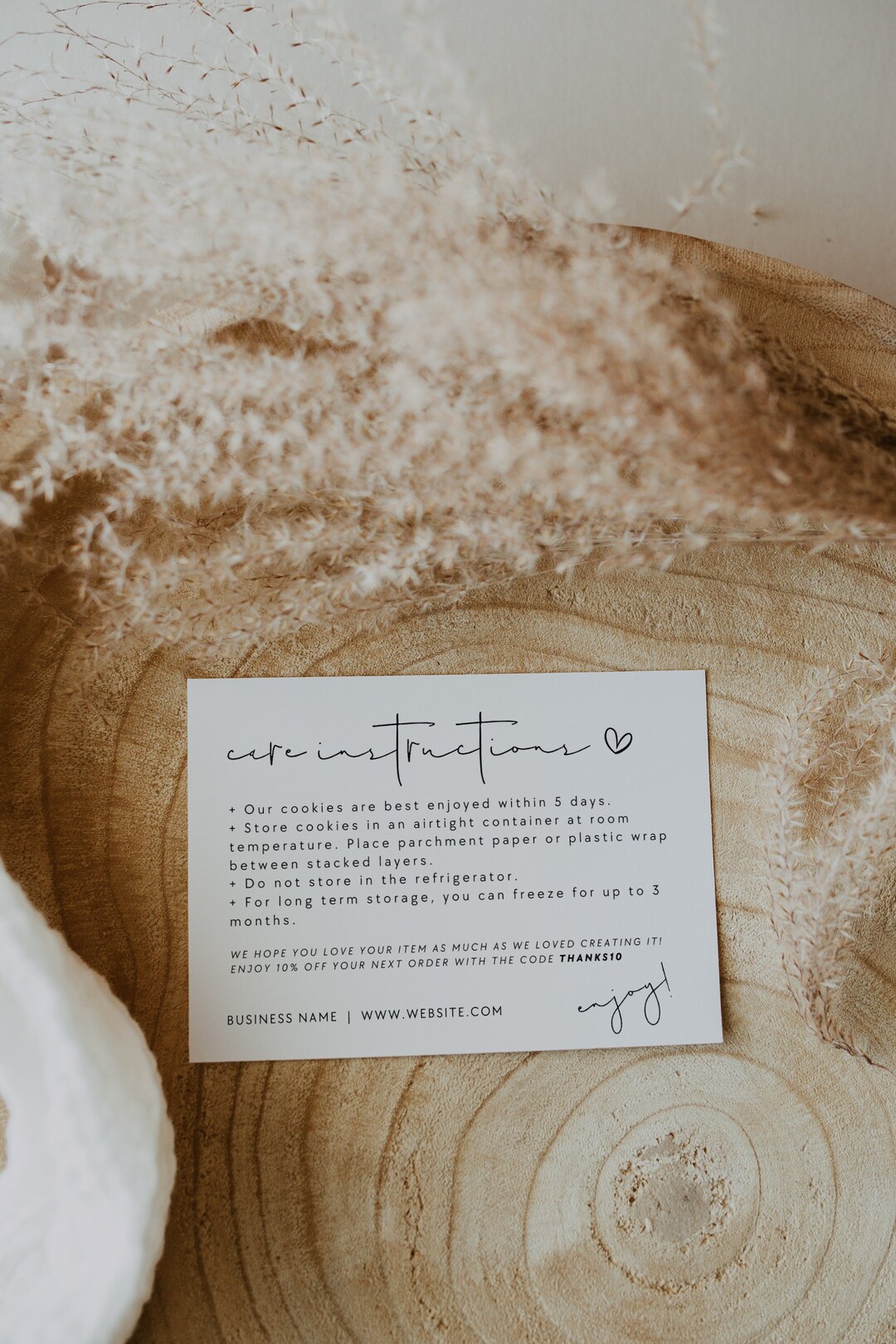 Minimal Cookie Care Card Template, Cake Instructions Card, Editable ...