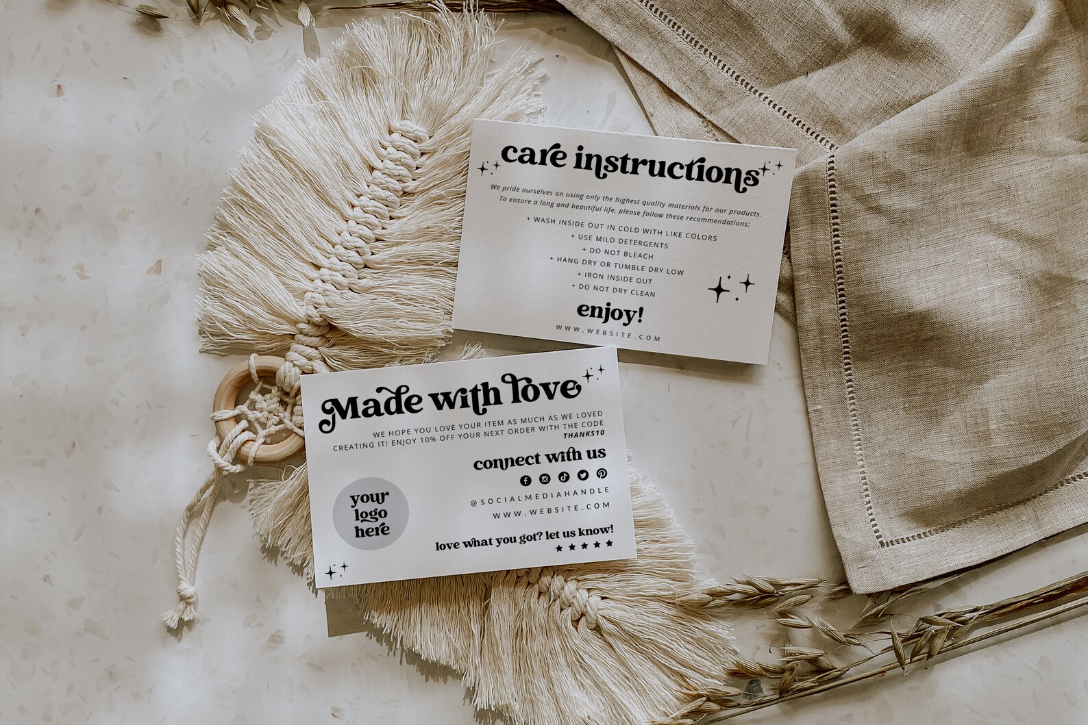 Retro Care Instructions Template Business Thank You Template - Etsy