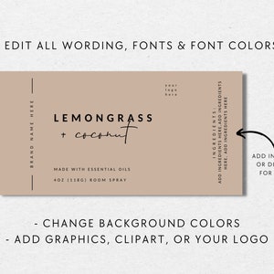 Room Spray Label Template, Editable Product Label Template, 2x2 3x2 DIY ...