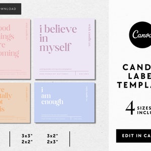 Positive Affirmation Candle Label Template Canva, Pastel Rainbow Candle ...
