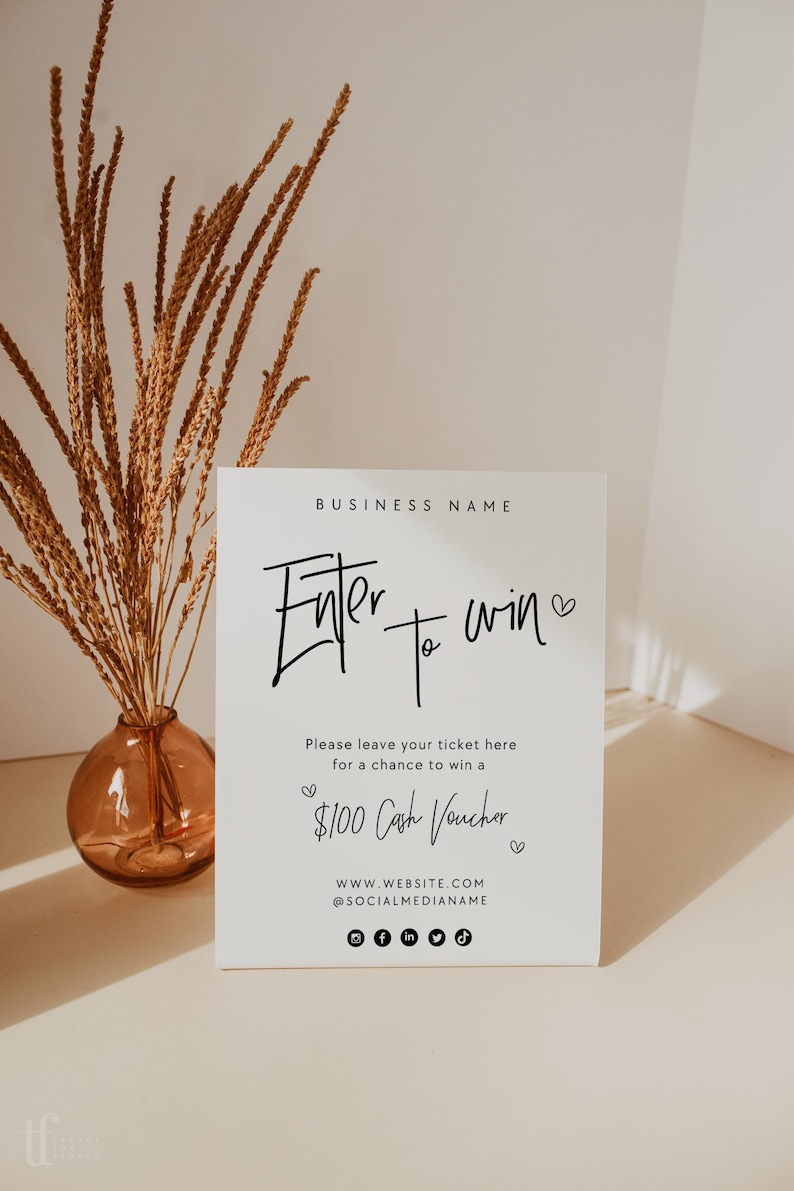 Minimal Raffle Sign Canva Template, Modern Enter to Win Poster, Pop-up ...