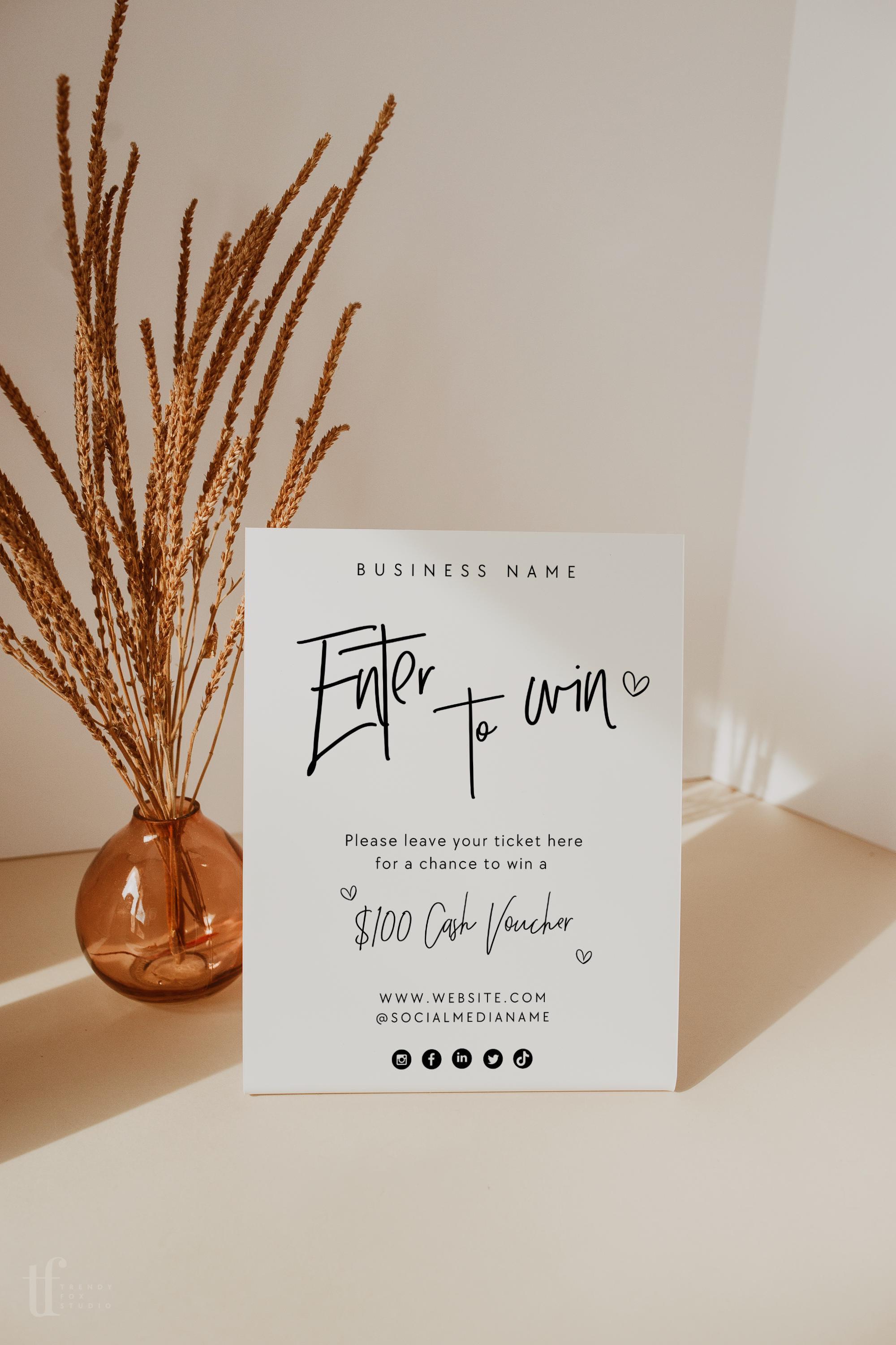 Minimal Raffle Sign Canva Template, Modern Enter to Win Poster, Pop-up ...