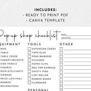 Pop-up Shop Checklist, Vendor Event Planner, Craft Show Checklist, Checklist for Vendor Booth ...