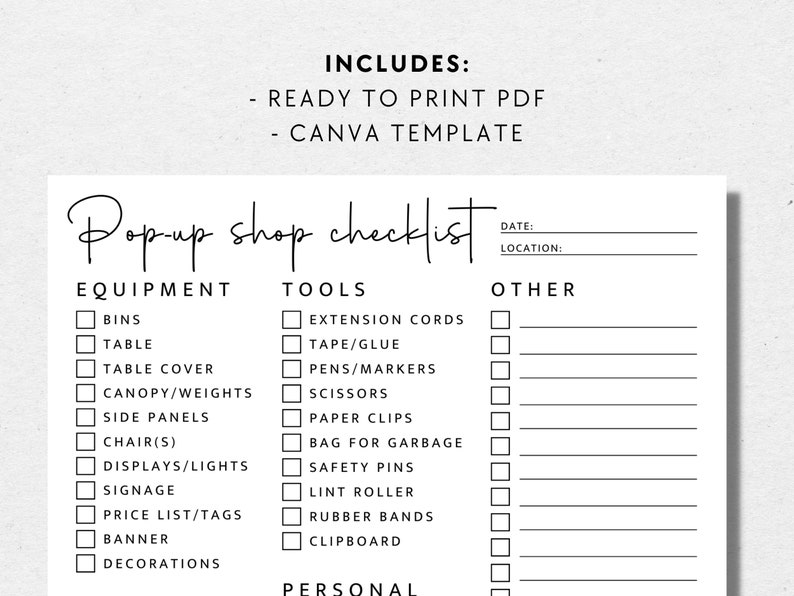 Pop-up Shop Checklist, Vendor Event Planner, Craft Show Checklist ...
