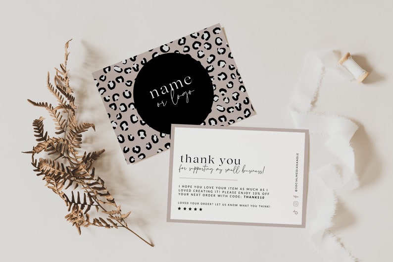Leopard Thank You Card Template Canva Animal Print DIY Thank - Etsy