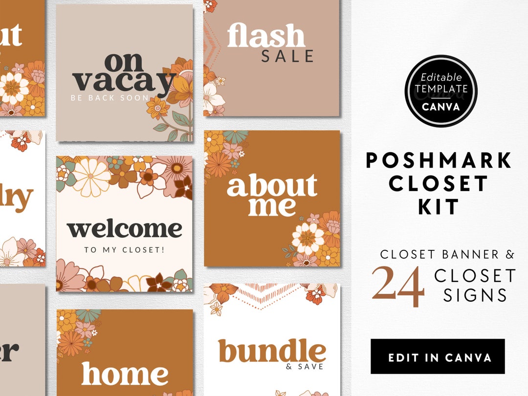 Retro Poshmark Closet Signs, Editable Poshmark Banner & Closet Template ...
