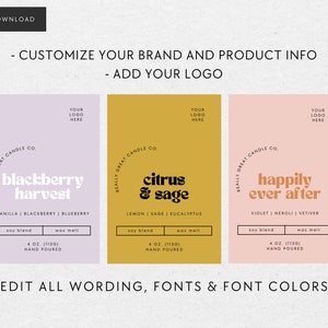 Modern Retro Wax Melt Label Template, Editable Label DIY Minimal Wax ...