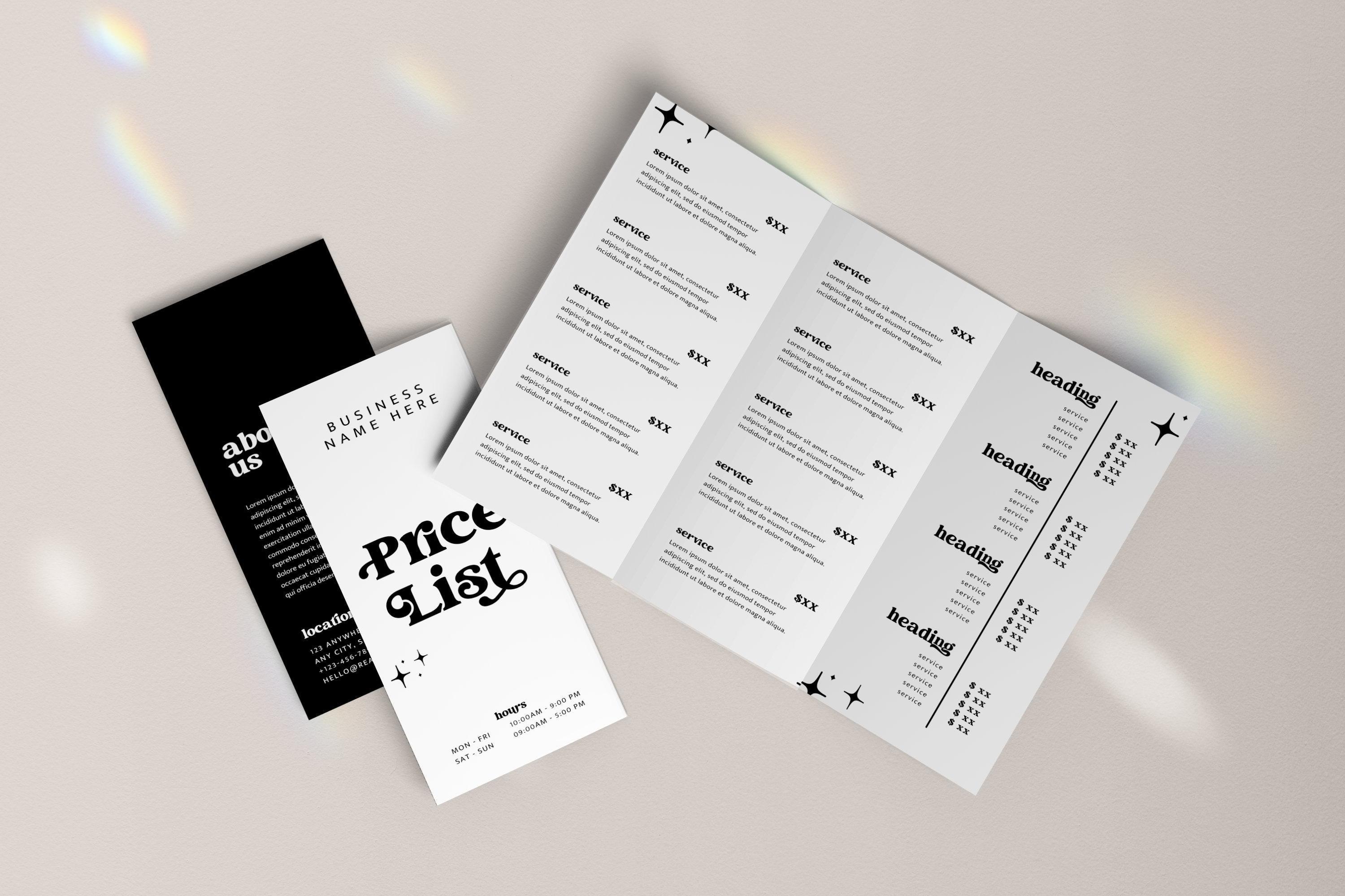 DIY Tri-fold Printable Price List Template, Editable Trifold Price ...