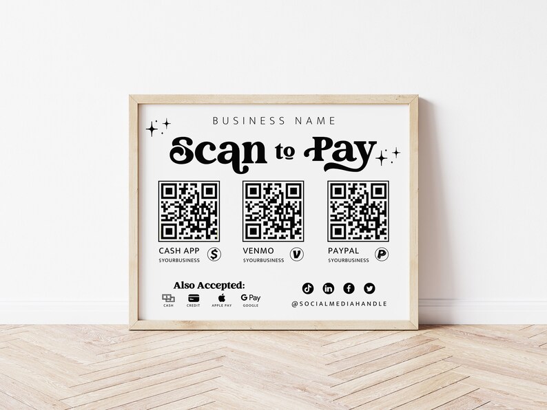 Retro Scan to Pay Sign Template QR Code Sign Printable - Etsy