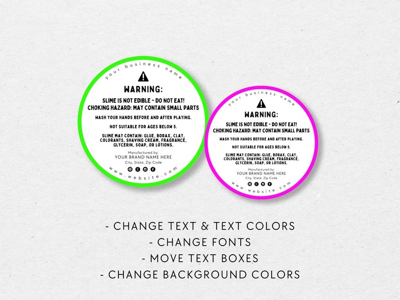 Round Slime Warning Label Template Editable Slime - Etsy Canada