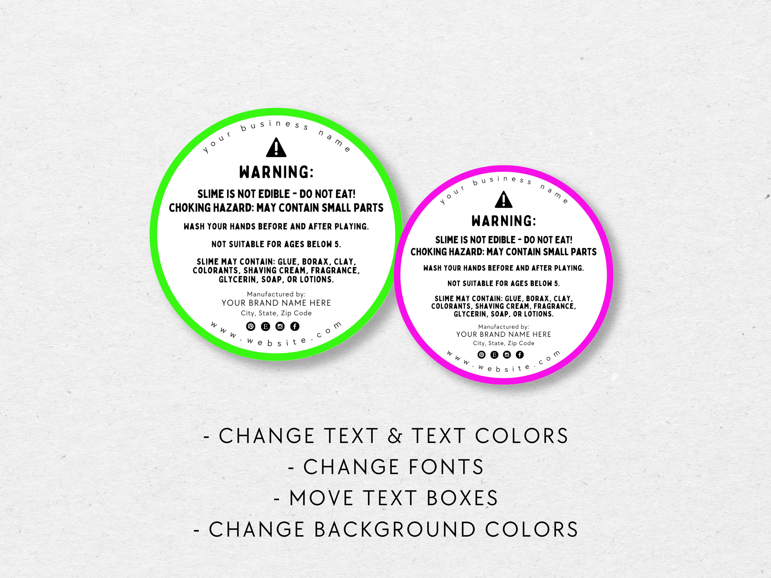 Round Slime Warning Label Template Editable Slime - Etsy Canada