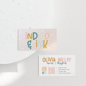 Cute Business Card Template QR Code, Instant Download, Colorful Rainbow ...