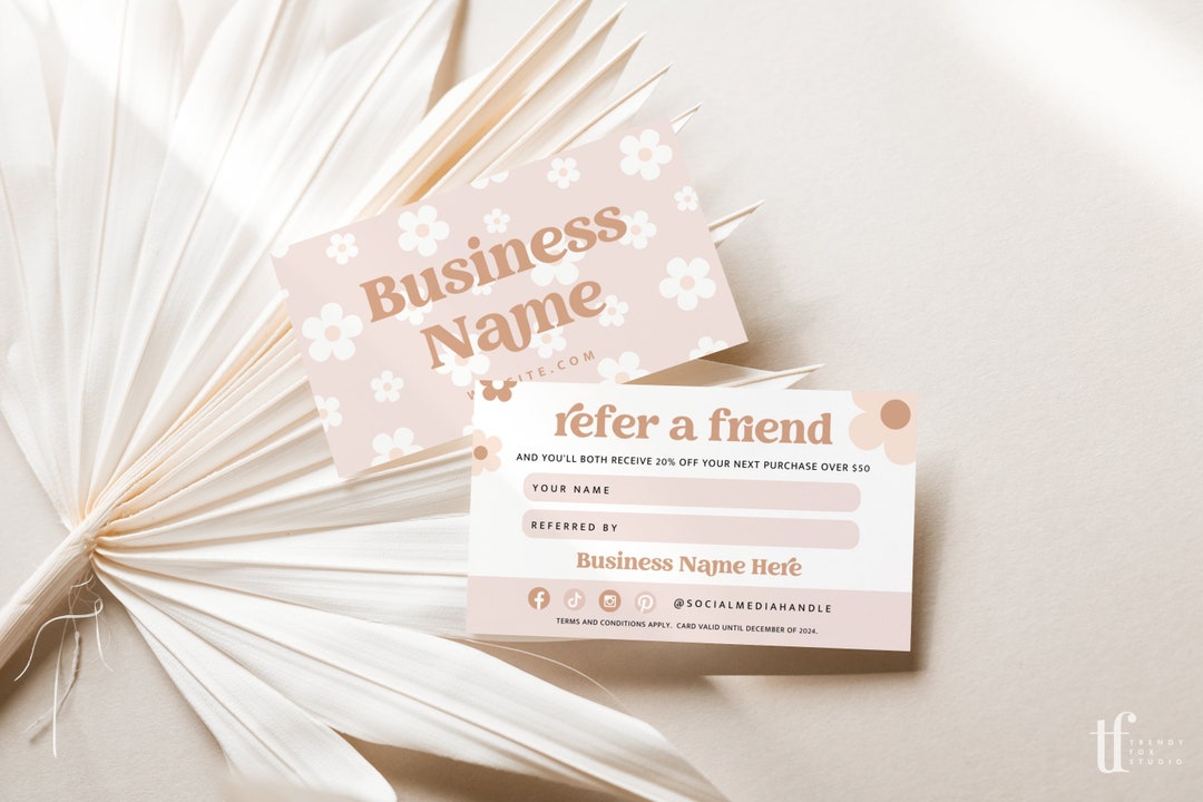 Retro Refer A Friend Business Card Template Canva, Printable Referral ...